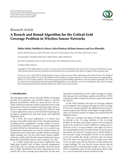 Pdf A Branch And Bound Algorithm For The Critical Grid Coverage Problem In Wireless Sensor