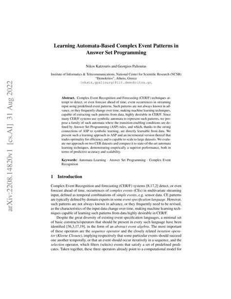 Learning Automata Based Complex Event Patterns In Answer Set