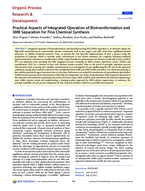Pdf Practical Aspects Of Integrated Operation Of Biotransformation And Smb Separation For Fine