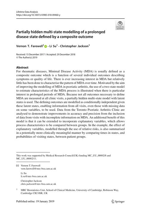 Pdf Partially Hidden Multi State Modelling Of A Prolonged Disease State Defined By A Composite