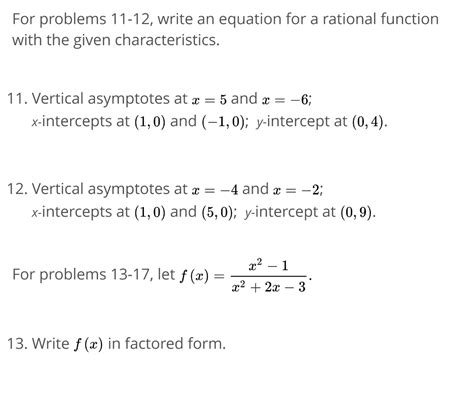 Solved For Problems 11 12 Write An Equation For A Rational
