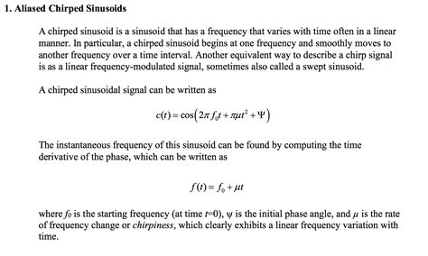 1 Aliased Chirped Sinusoids A Chirped Sinusoid Is A
