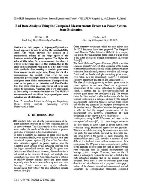 Bad Data Analysis Using The Composed Measurements Errors For Power System State Estimation Pdf