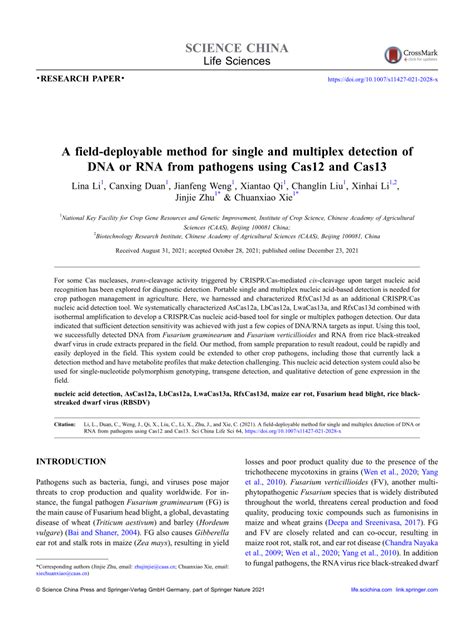 Pdf A Field Deployable Method For Single And Multiplex Detection Of Dna Or Rna From Pathogens