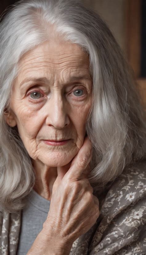 An Older Woman With White Hair And A Sweater Posing For A Picture