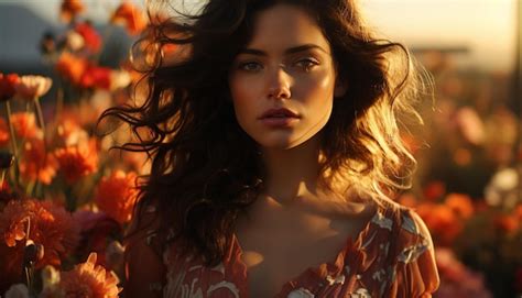 Young Woman With Long Brown Hair Looking At Camera Smiling Generated By Artificial Intelligence