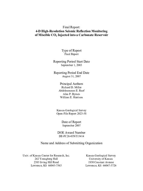 Fillable Online Final Report 4 D High Resolution Seismic Reflection