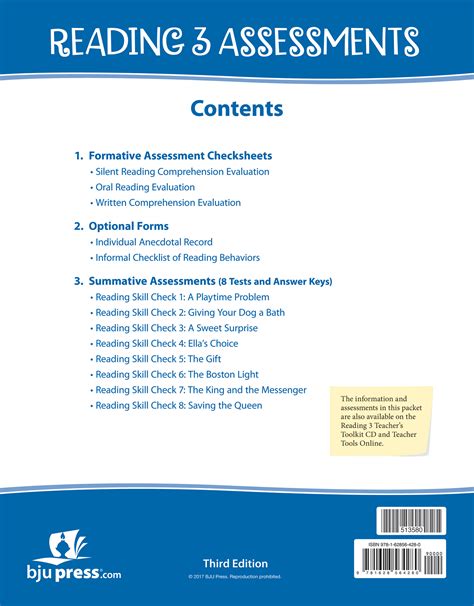 Reading 3 Assessments And Answer Key 3rd Ed Bju Press
