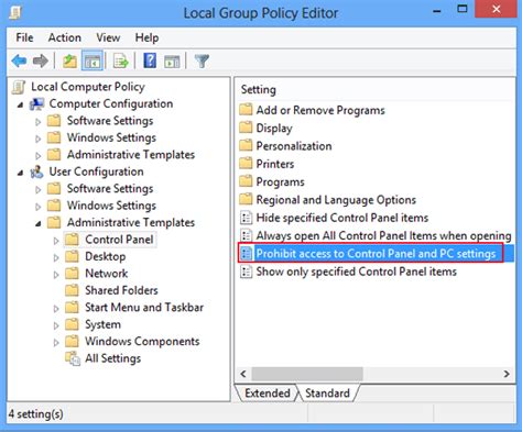 How To Prohibit Access To Control Panel And Pc Settings In Win 881