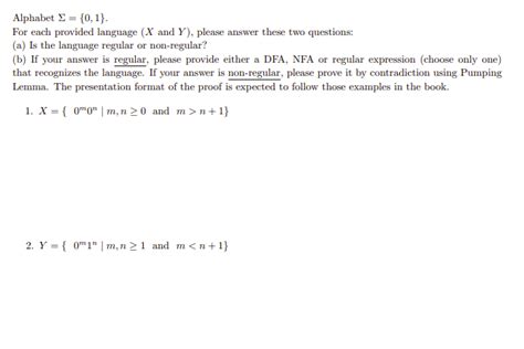 Solved Alphabet Σ 01 For Each Provided Language X And Y