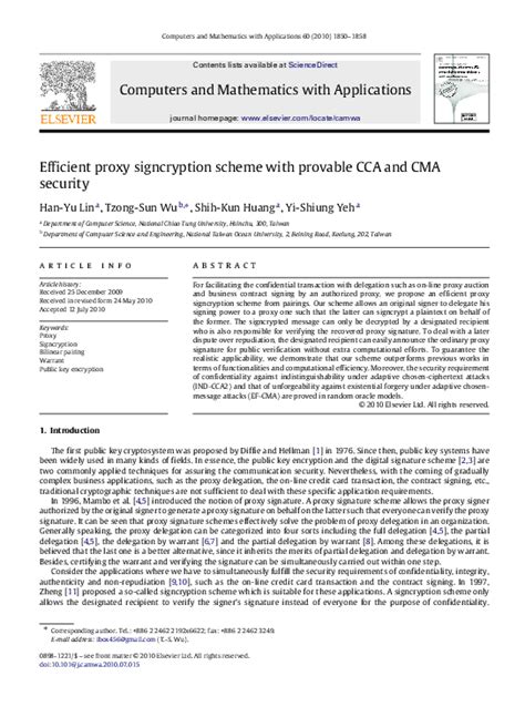 Pdf Efficient Proxy Signcryption Scheme With Provable Cca And Cma