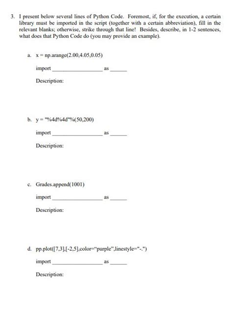 Solved I Present Below Several Lines Of Python Code Chegg Com