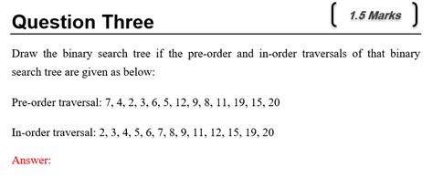 Solved Question Three Marks Draw The Binary Search Chegg