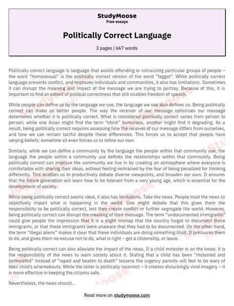 Politically Correct Language Free Essay Example