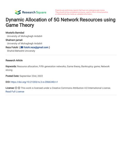 Pdf Dynamic Allocation Of 5g Network Resources Using Game Theory