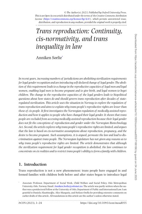 Pdf Trans Reproduction Continuity Cis Normativity And Trans Inequality In Law