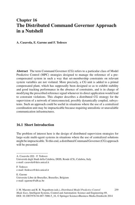 Pdf The Distributed Command Governor Approach In A Nutshell