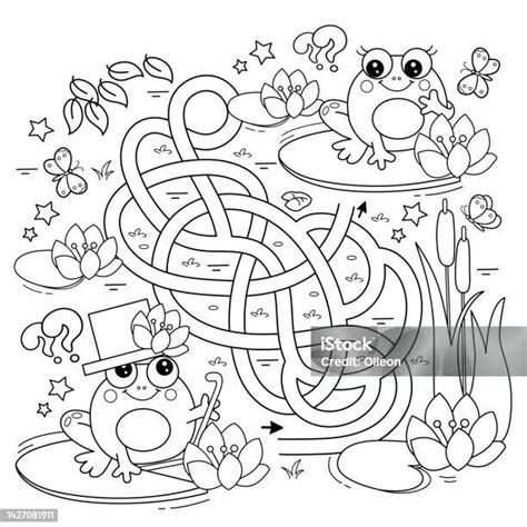 미로 또는 미로 게임 수수께끼 얽힌 도로 색칠 공부 페이지 만화 작은 개구리의 개요 아이들을위한 색칠 공부 책 0명에 대한 스톡 벡터 아트 및 기타 이미지 Istock