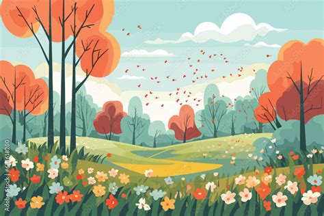 Spring Season Flat Design Vector Illustration Spring Season Background Stock Vector Adobe Stock