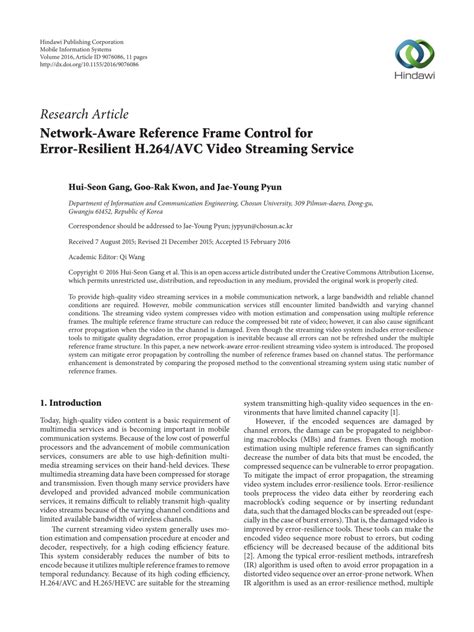 Pdf Network Aware Reference Frame Control For Error Resilient H264avc Video Streaming Service