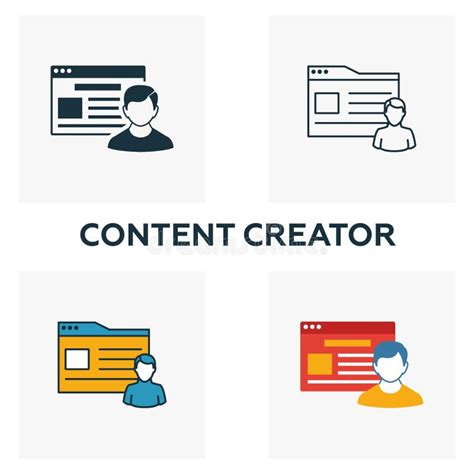 Content Creator Icon Set Four Elements In Diferent Styles From Content Icons Collection Stock