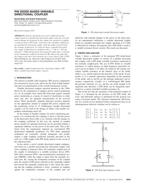 Pdf Pin Diode‐based Variable Directional Coupler