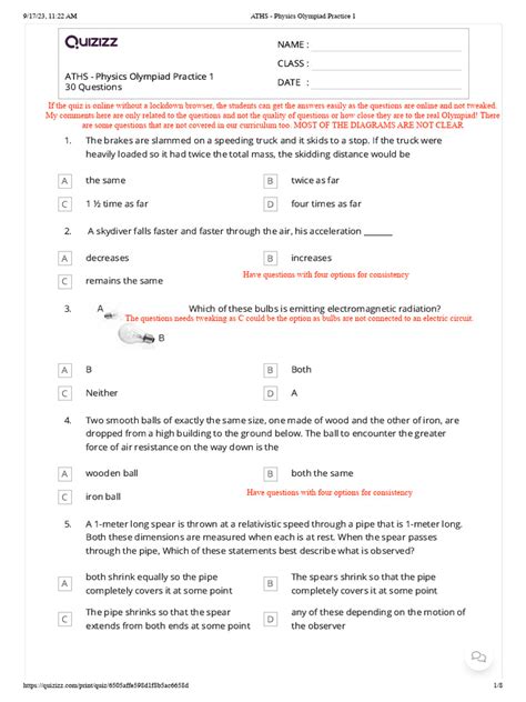 Aths Olympiad Practice 1 Pdf Inductor Phase Matter