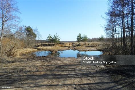 화창한 봄 날에 지나갈 수 없는 진흙의 거 대 한 웅덩이와 숲도로 봄 비포장도로에 대한 스톡 사진 및 기타 이미지 비포장도로 숲 차 Istock