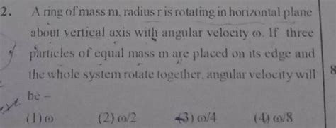 a ring of mass m radius r is rotating in horizontal plane about vertical