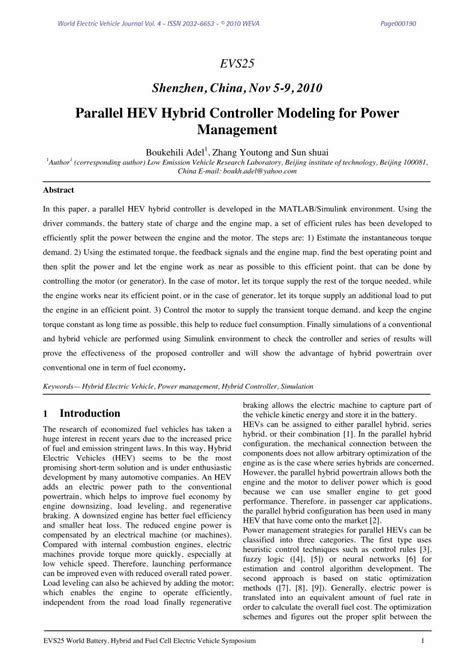 Pdf Parallel Hev Hybrid Controller Modeling For Power Management
