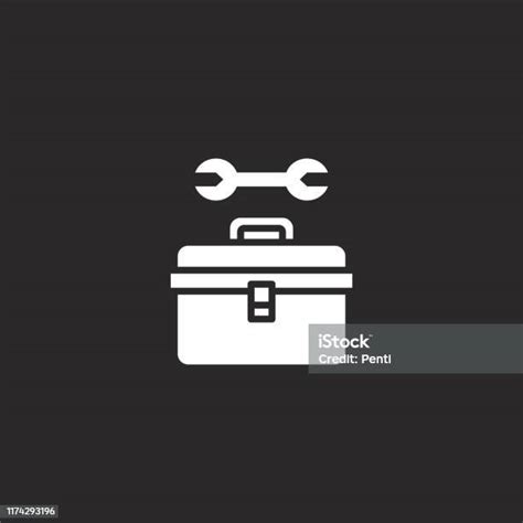 도구 상자 아이콘입니다 웹 사이트 디자인 및 모바일 응용 프로그램 개발을위한 채워진 도구 상자 아이콘 검은 색 배경에 격리 된 채워진 자동차 서비스 컬렉션의 도구 상자