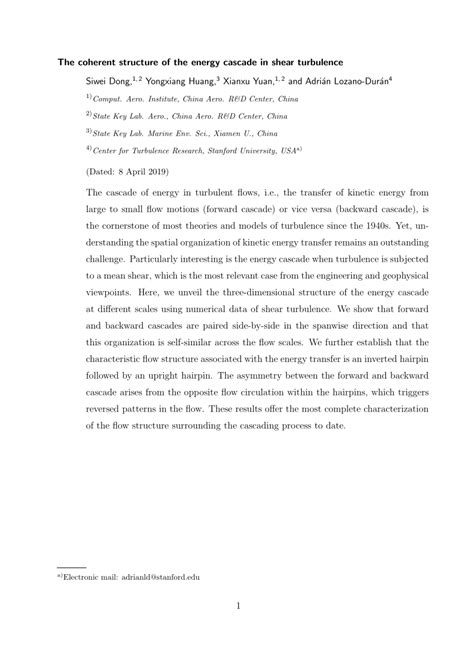 Pdf The Coherent Structure Of The Kinetic Energy Transfer In Shear Turbulence