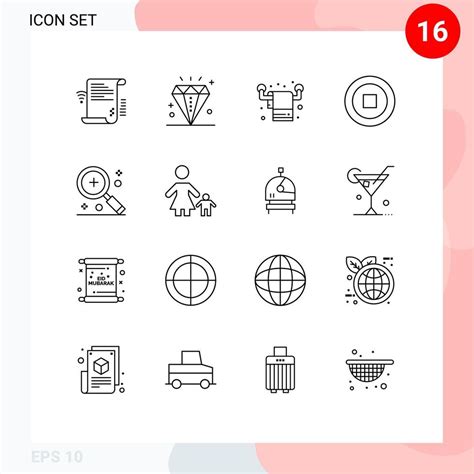 Group Of 16 Modern Outlines Set For Find User Holiday Interface Towel Editable Vector Design