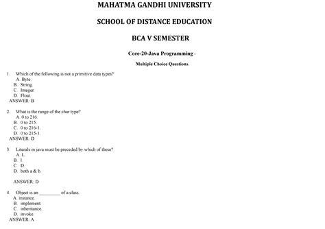 20 506d Java Programming Mahatma Gandhi University School Of Distance