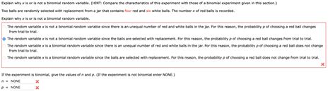 Solved Explain Why X Is Or Is Not A Binomial Random Chegg