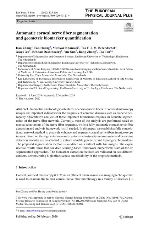 Pdf Automatic Corneal Nerve Fiber Segmentation And Geometric Biomarker Quantification