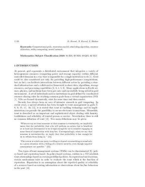 A Utility Based Reputation Model For Grid Resource Management System Computing And Informatics