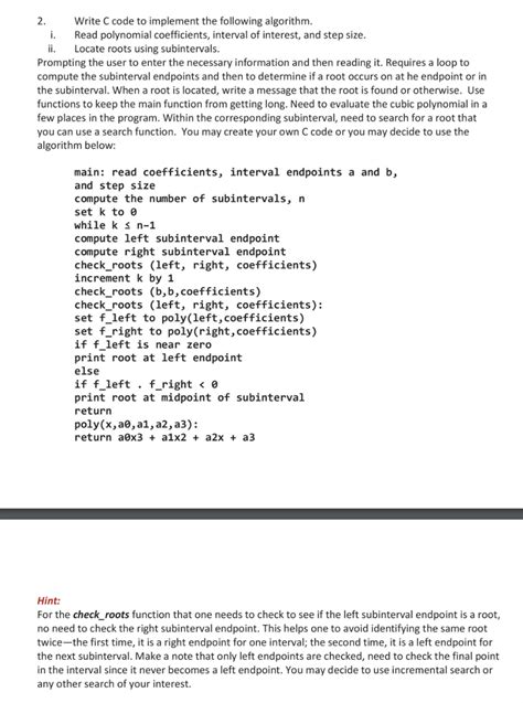 2 Write C Code To Implement The Following Algorithm