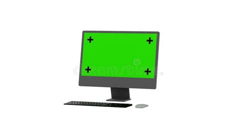 Computer Monitor With Keyboard And Mouse On A White Background Green