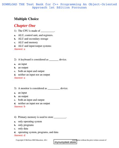 Solution Test Bank For C Programming An Object Oriented Approach 1st