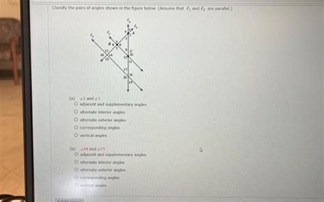 Solved Classify The Pairs Of Angles Shown In The Flgure
