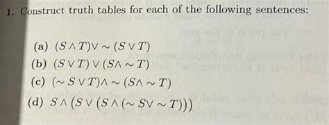 solved 1 construct truth tables for each of the following