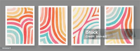 미니멀 한 손 페인트 포스터 세트 중반 세기 현대 일러스트 다채로운 줄무늬 작품 추상 커버 디자인 현대 미술 2020년에 대한 스톡 벡터 아트 및 기타 이미지 Istock
