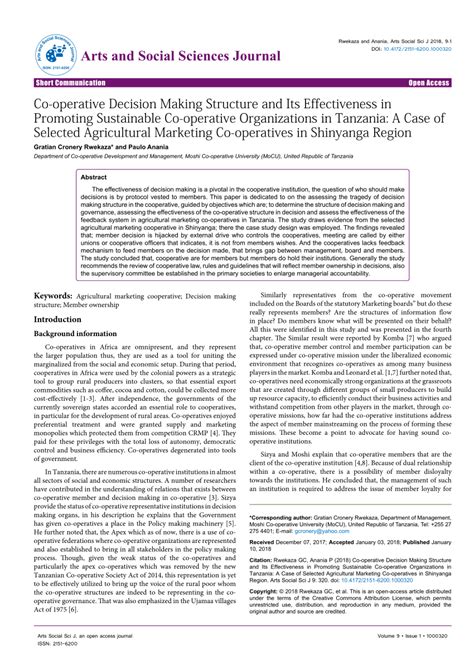 Pdf Co Operative Decision Making Structure And Its Effectiveness In Promoting Sustainable Co