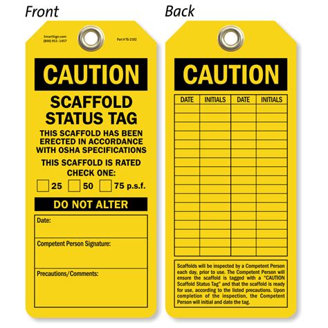 Scaffolding Inspection Tags Self Laminated Scaffold Tags And Signs