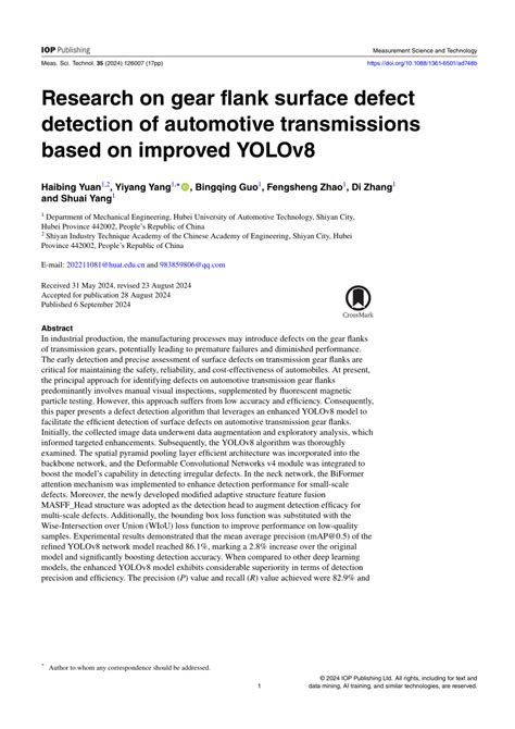 Research On Gear Flank Surface Defect Detection Of Automotive Transmissions Based On Improved Yolov8