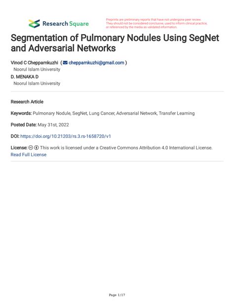 Pdf Segmentation Of Pulmonary Nodules Using Segnet And Adversarial Networks