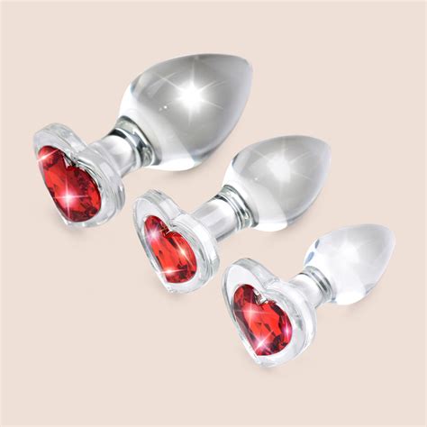 Red Heart Gem Glass Anal Plug Set 3 Piece Butt Plugs