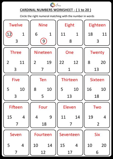 Cardinal Numbers Worksheet 1 To 20 Downloadable Printable Cardinal Numbers Worksheet For