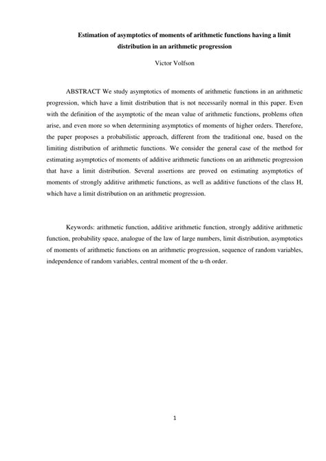 pdf estimate of asymptotics of moments of arithmetic functions